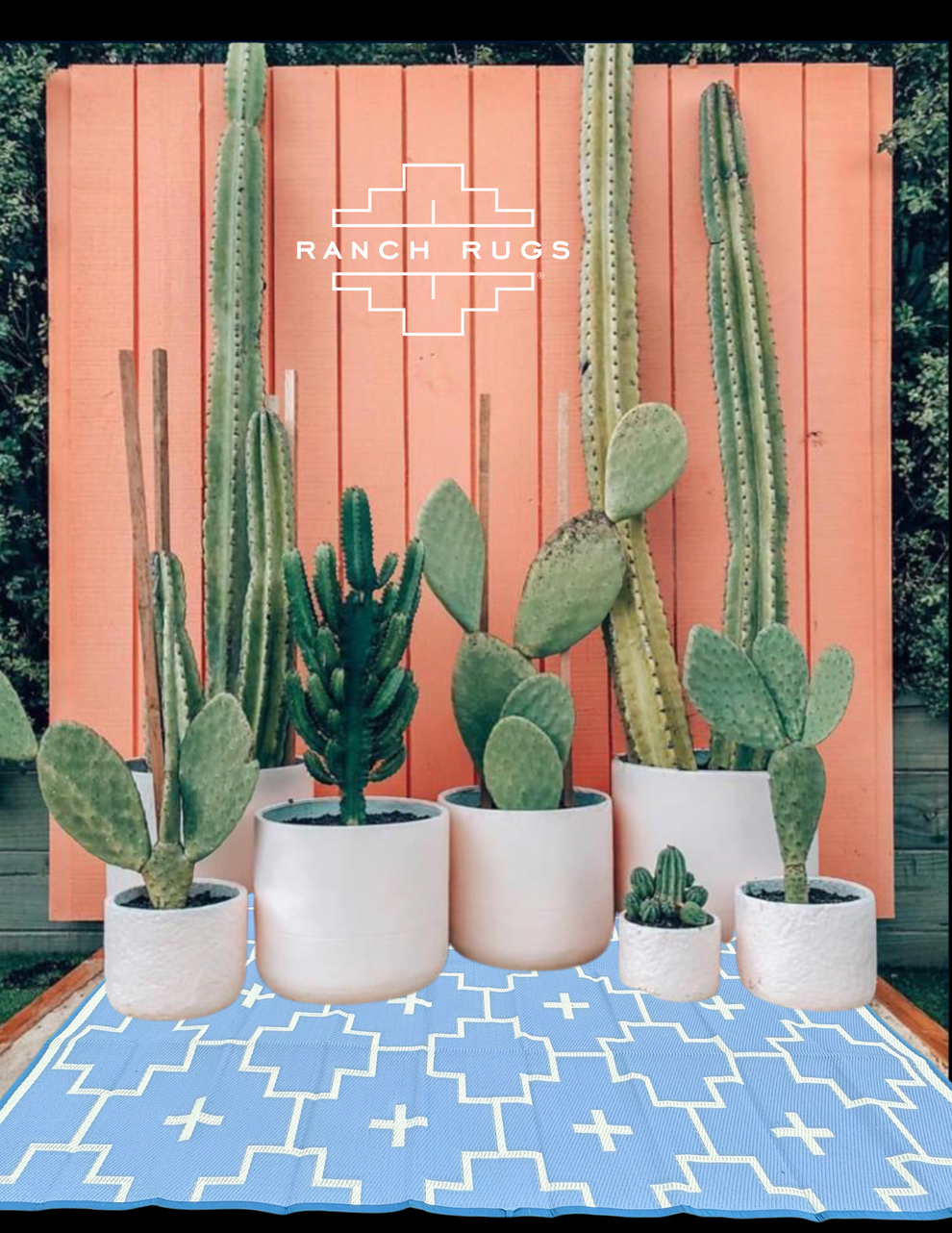 BLUE + IVORY - 6ft x 9ft - RANCH RUGS -LAJITAS DESIGN- – WesternGrande